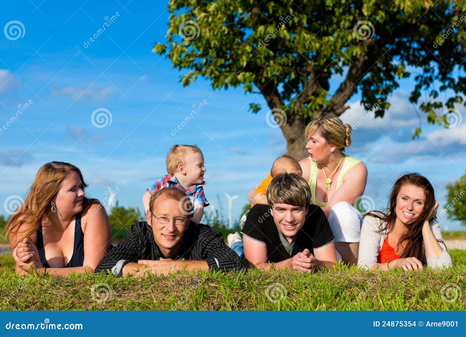 Family and Multi-generation - Fun on Meadow Stock Photo - Image of ...