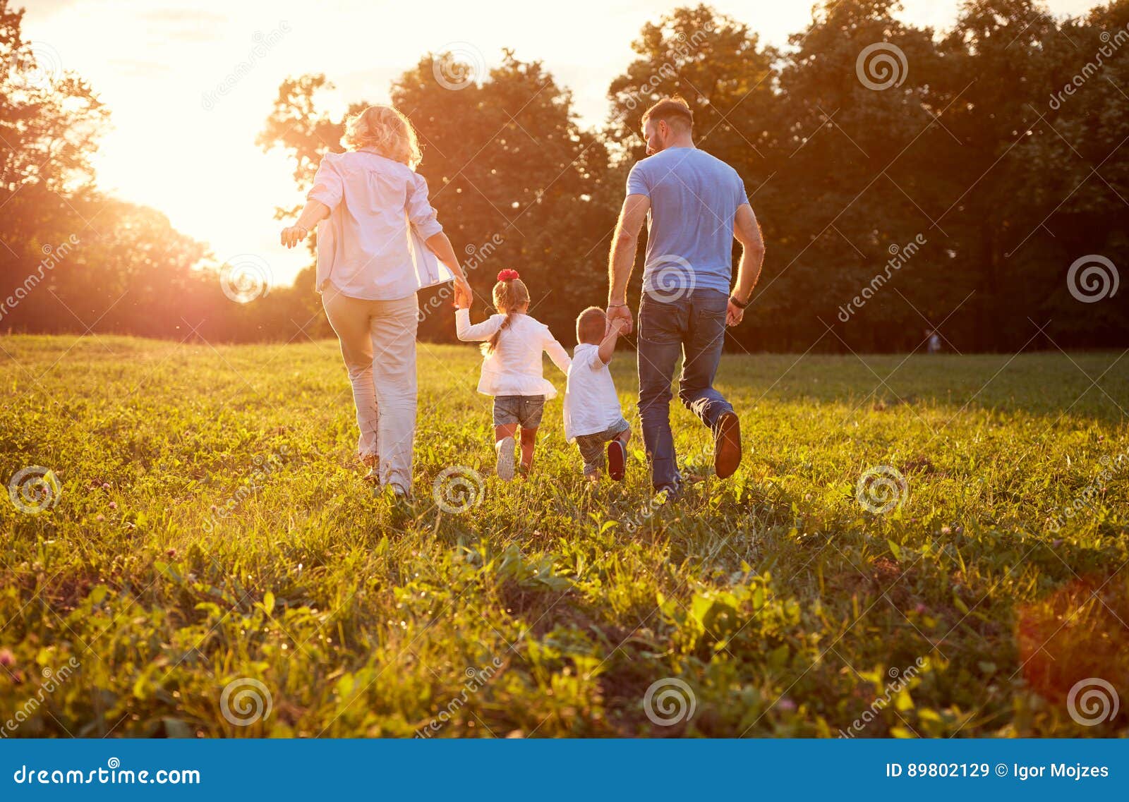 Family in Nature Together, Back View Stock Image - Image of hold, male ...