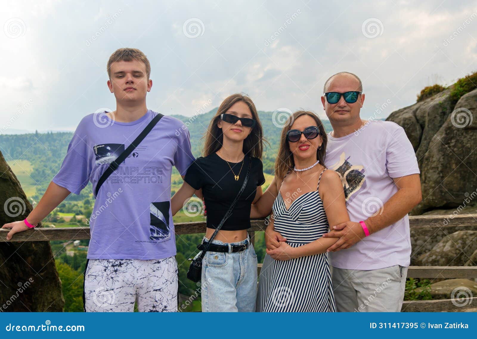 A Family on an Observation Deck in the Mountains. Stock Image - Image ...