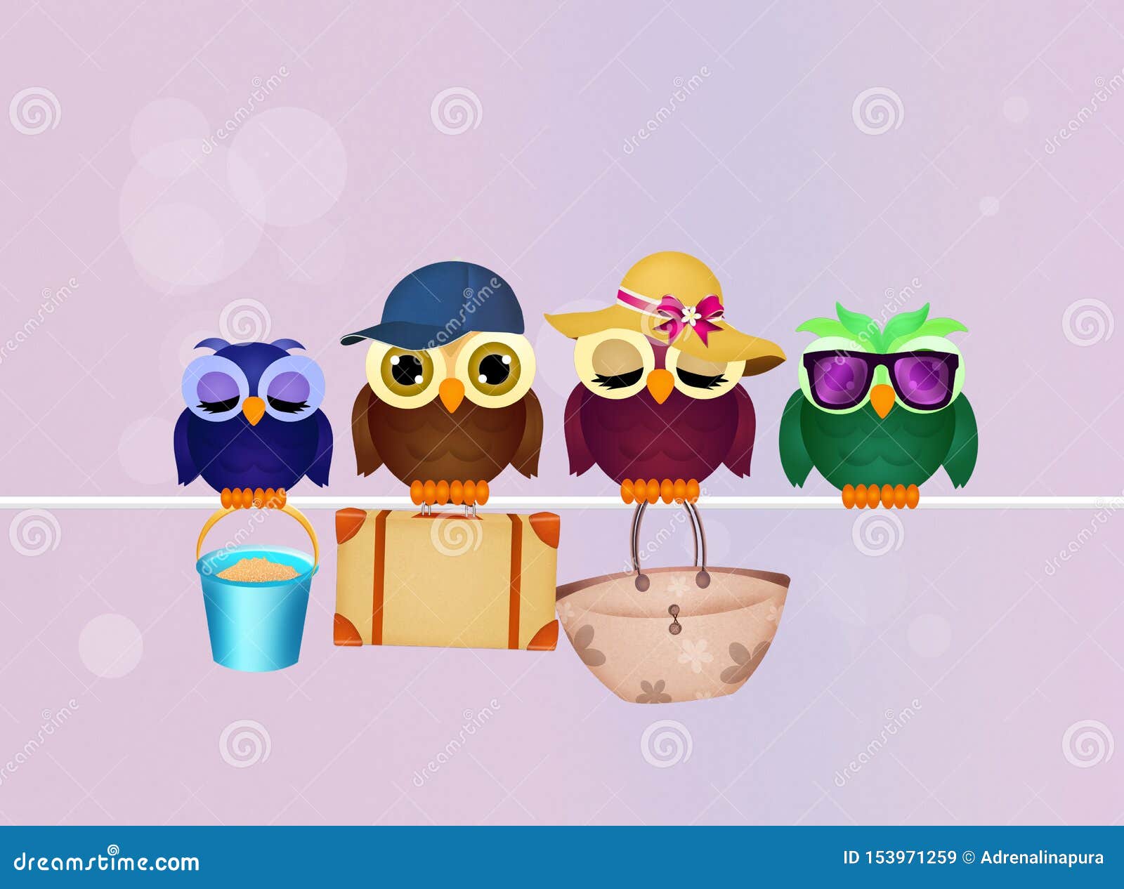 Family of Owls Goes on Vacation Stock Illustration - Illustration of ...