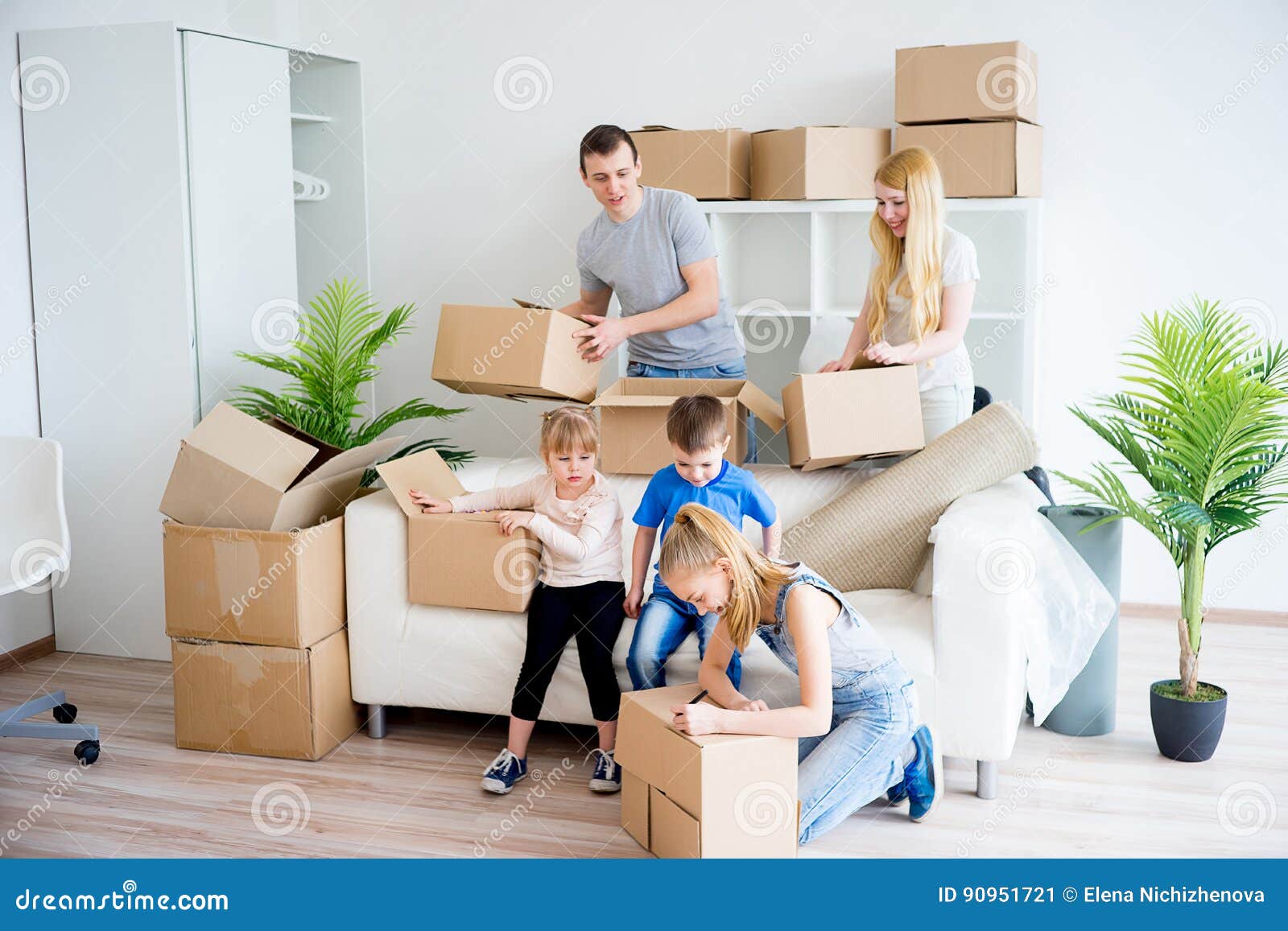 Family Packing Cardboard Boxes Stock Image - Image of indoors ...
