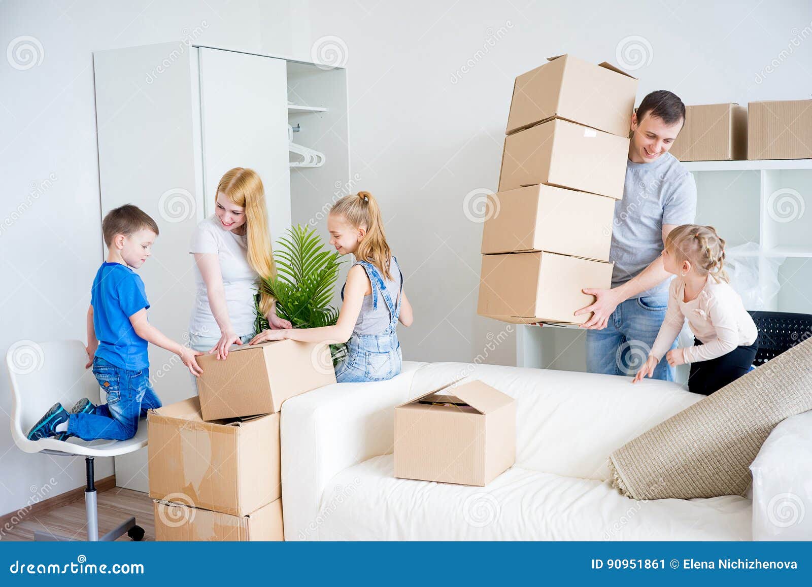 Family Packing Cardboard Boxes Stock Image - Image of people, container ...