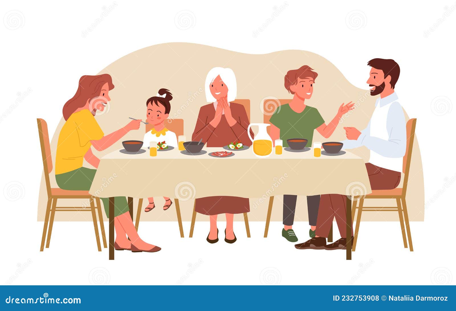 Family People Eat Dinner at Home, Mother Feeding Little Daughter ... Family People Eat Dinner at Home, Mother Feeding Little Daughter ...