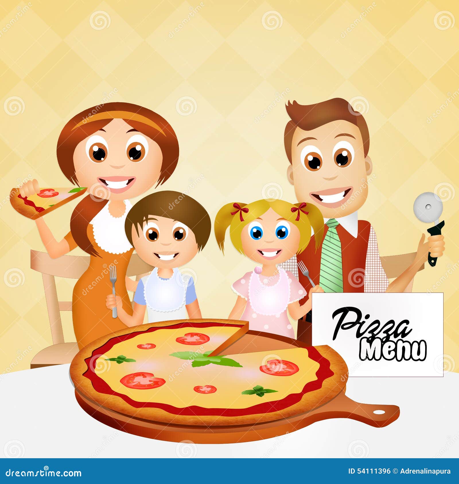 Family pizza stock illustration. Illustration of smile - 54111396