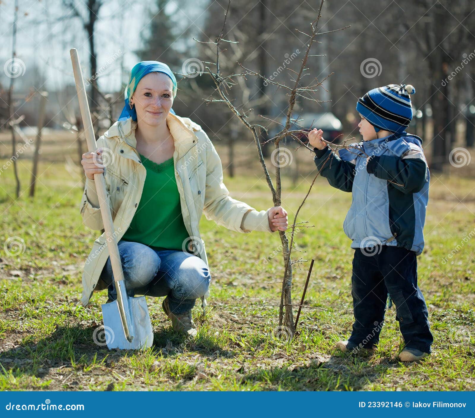 ï»¿family Planting Tree Outdoors Stock Image | CartoonDealer.com #71813263