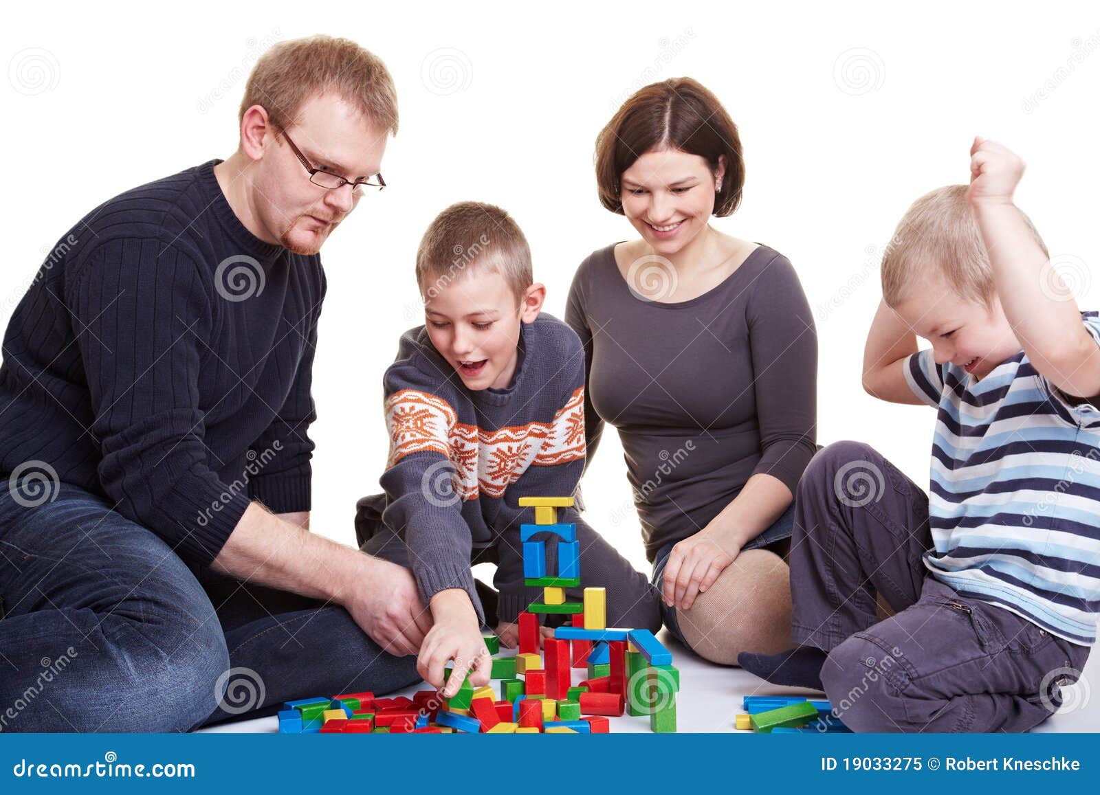 Family Playing with Building Bricks Stock Image - Image of laugh ...