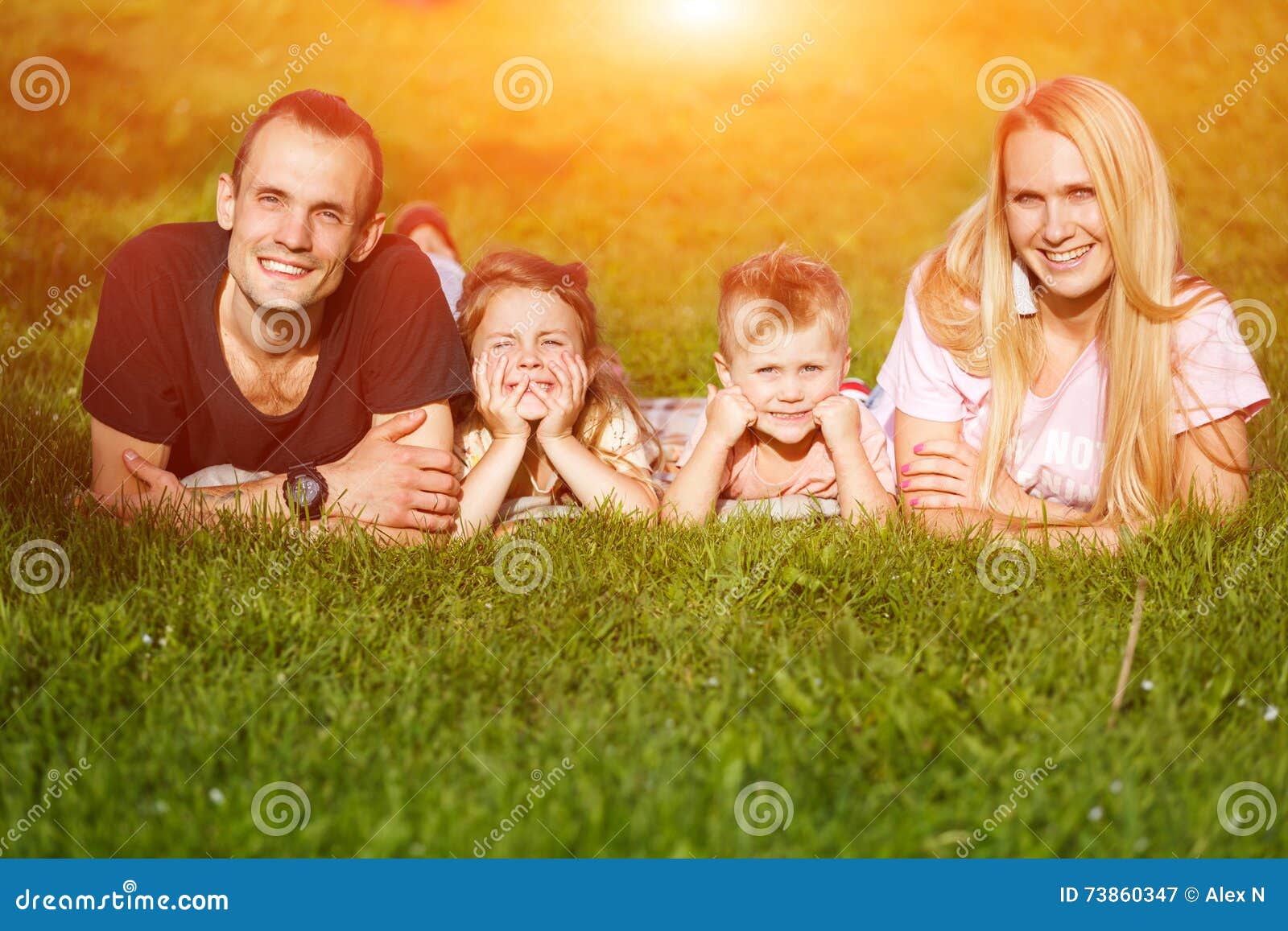 Family Playing in the Park on the Grass Stock Image - Image of leisure ...