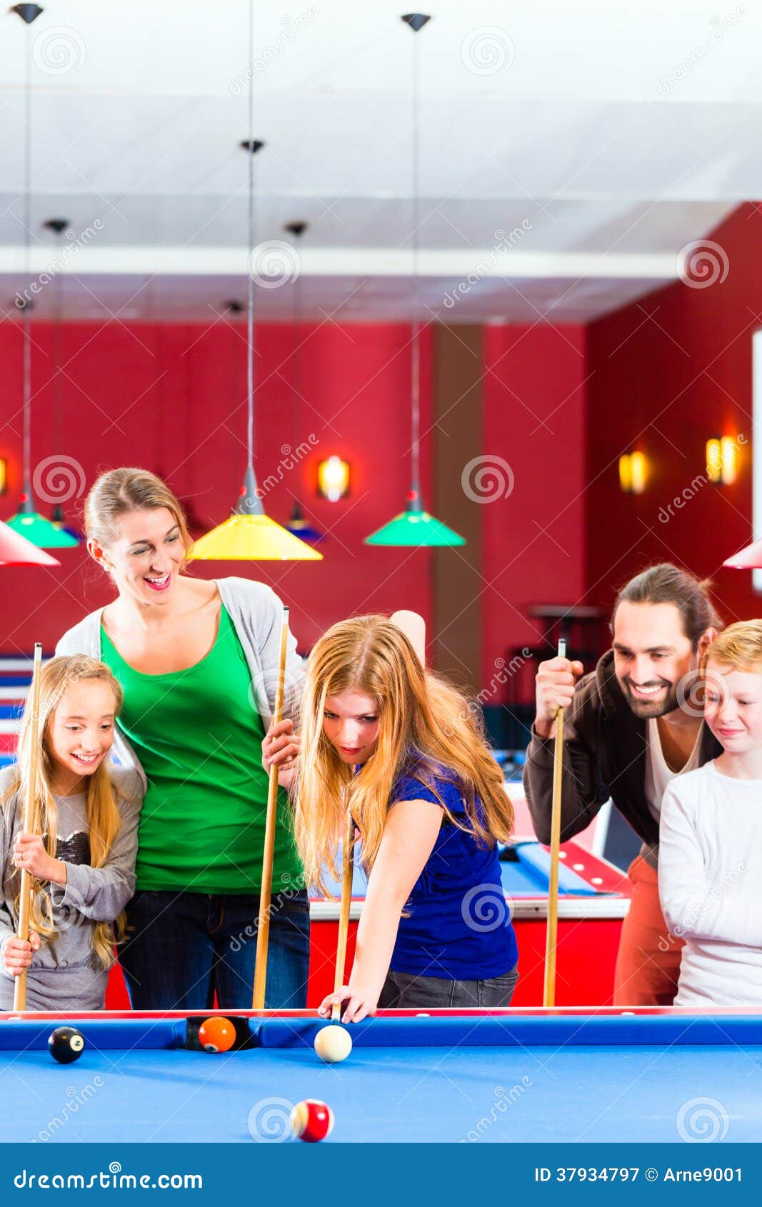 Family Playing Pool Billiard Game Stock Image - Image of parents ...