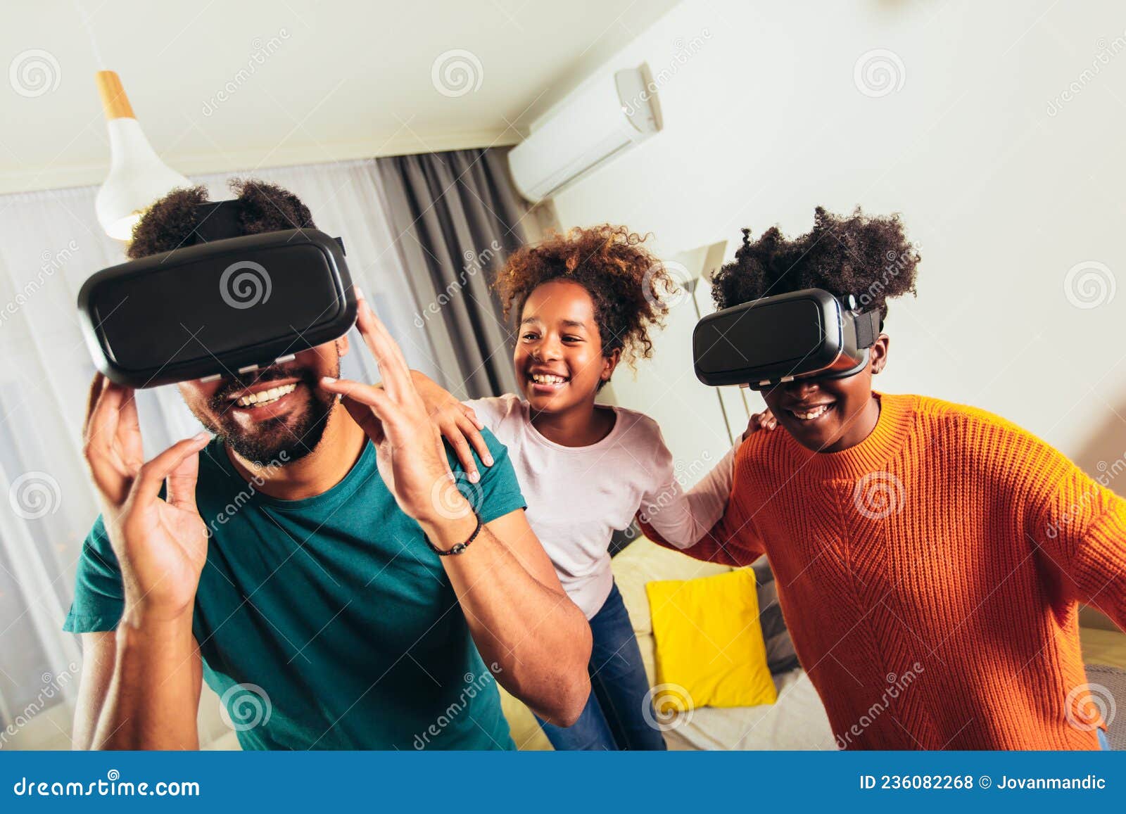 Family Playing Video Games with VR Glasses Stock Photo - Image of ...