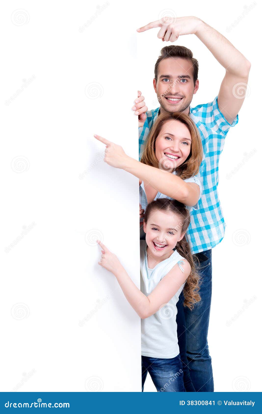 Family Pointing by Finger To the Banner Stock Image - Image of poster ...