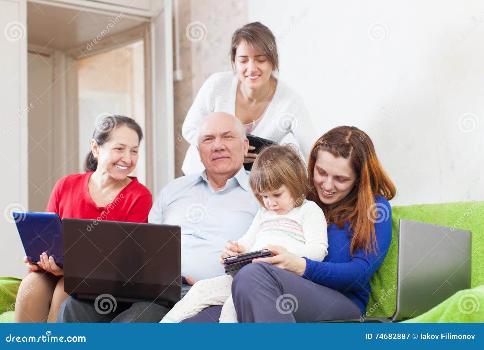 Family of with Portable Computers Stock Image - Image of ebook, devices ...