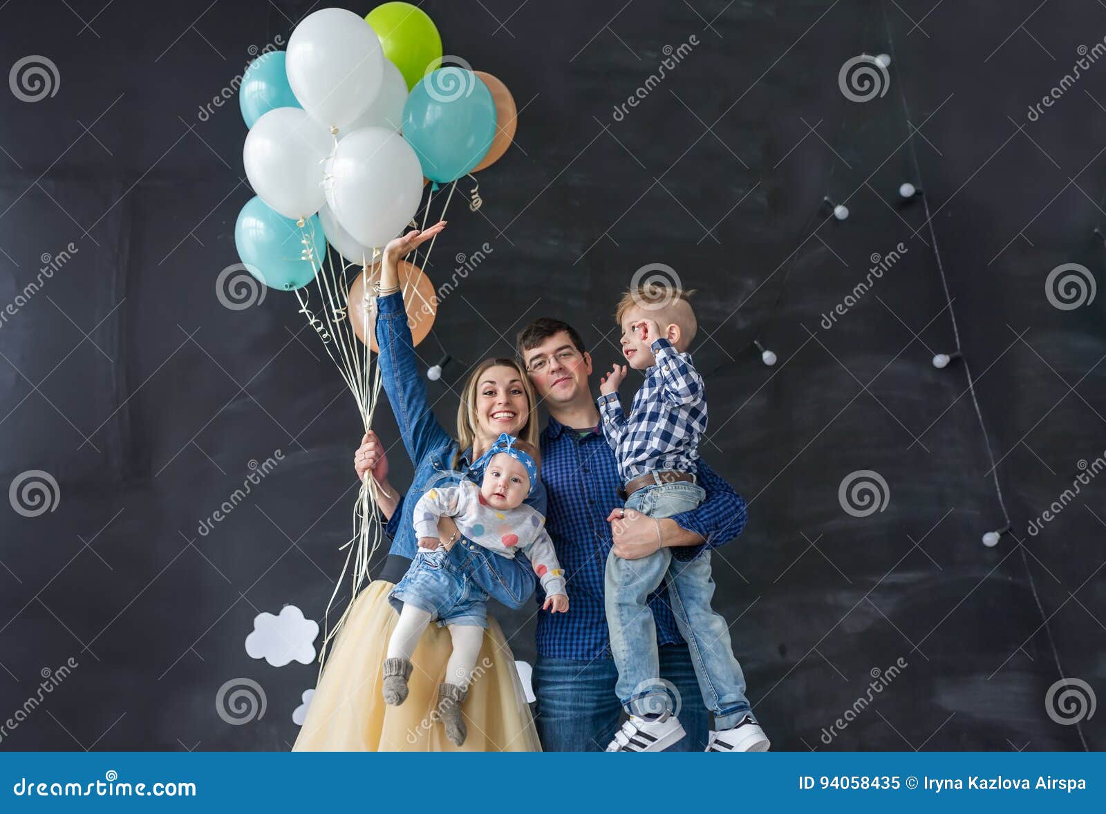 Family Portrait with Balloons in the Studio Stock Image - Image of ...