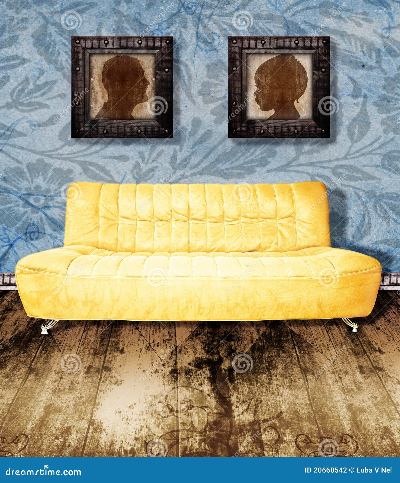 Family Portrait and Couch on Wallpaper Stock Illustration ...