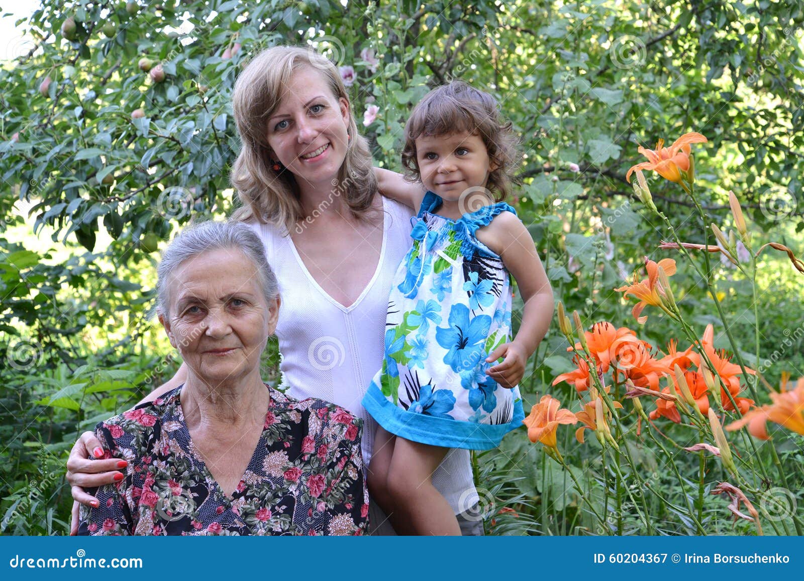 Family Portrait in a Garden, Three Generations Stock Image - Image of ...