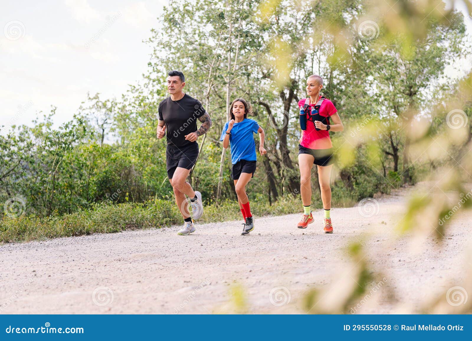 Family Practicing Trail Running in the Countryside Stock Photo - Image ...
