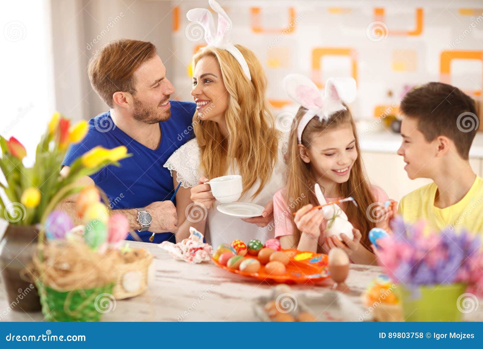 Family Preparing Easter Festivity Stock Photo - Image of holiday ...