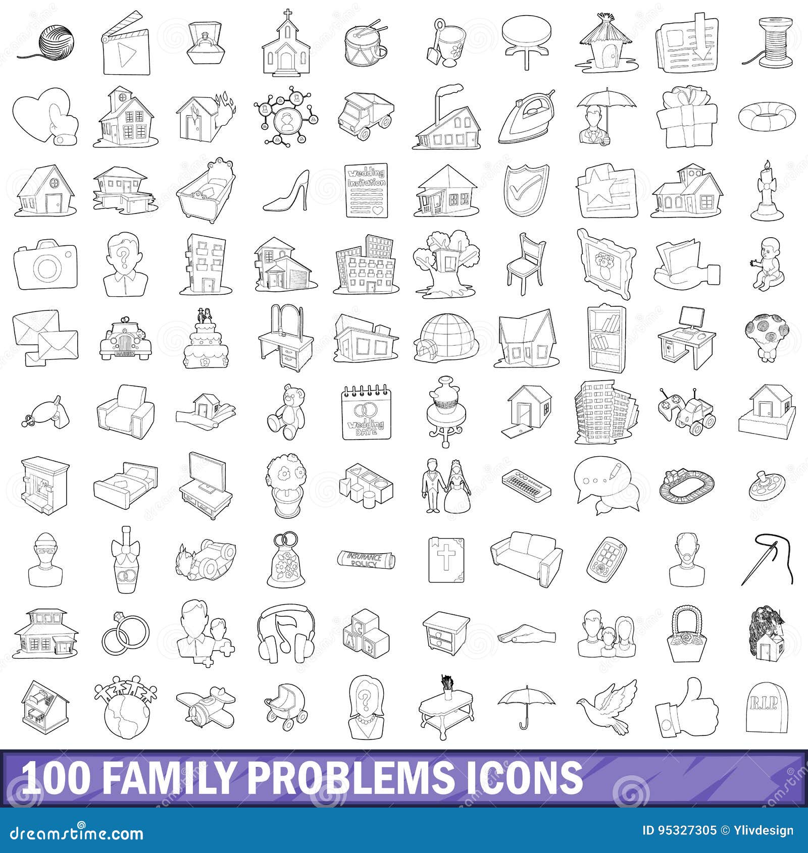 100 Family Problems Icons Set, Outline Style Stock Vector ...