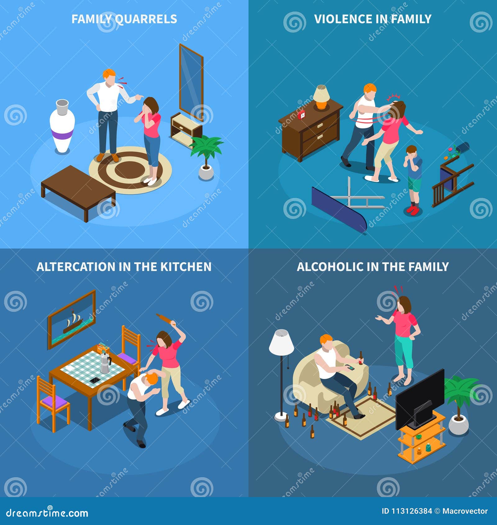 Family Problems Isometric Design Concept Stock Vector - Illustration of ...