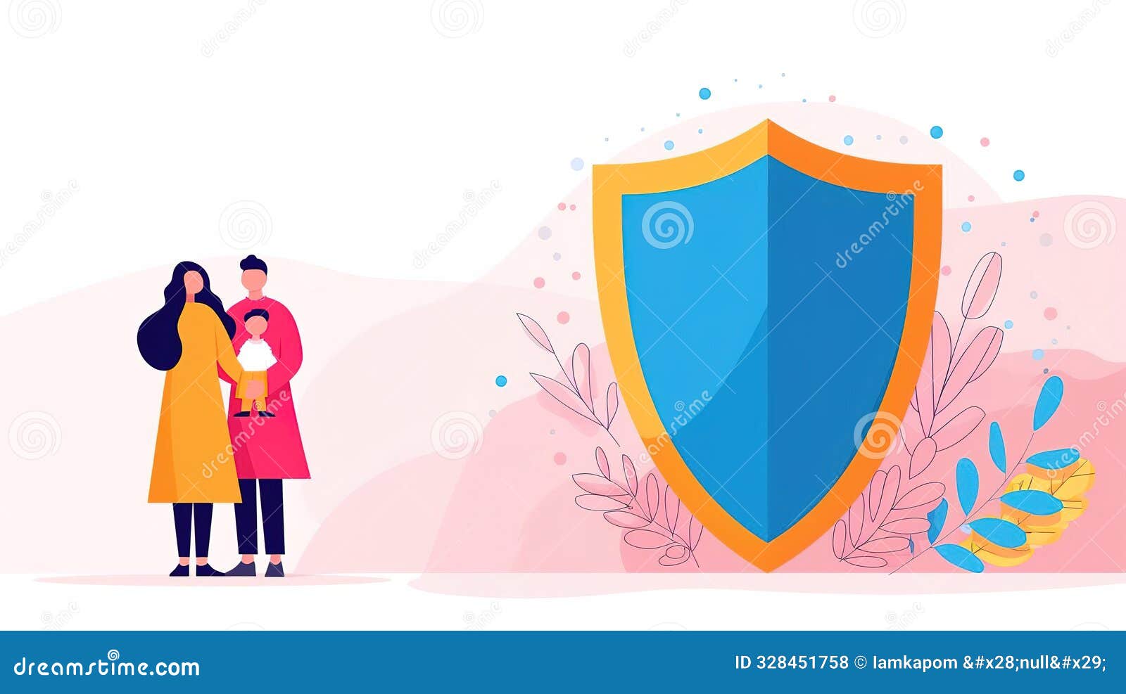 Family Protected by a Shield, Representing Safety and Security Stock ...