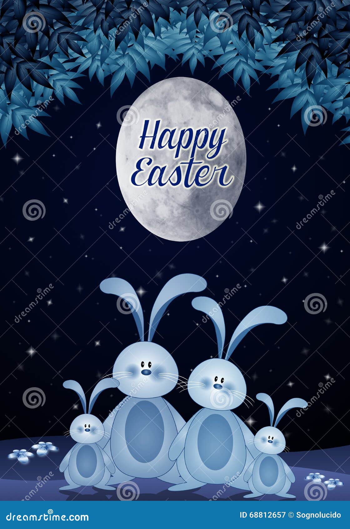 Family of Rabbits in the Easter Night Stock Illustration - Illustration ...