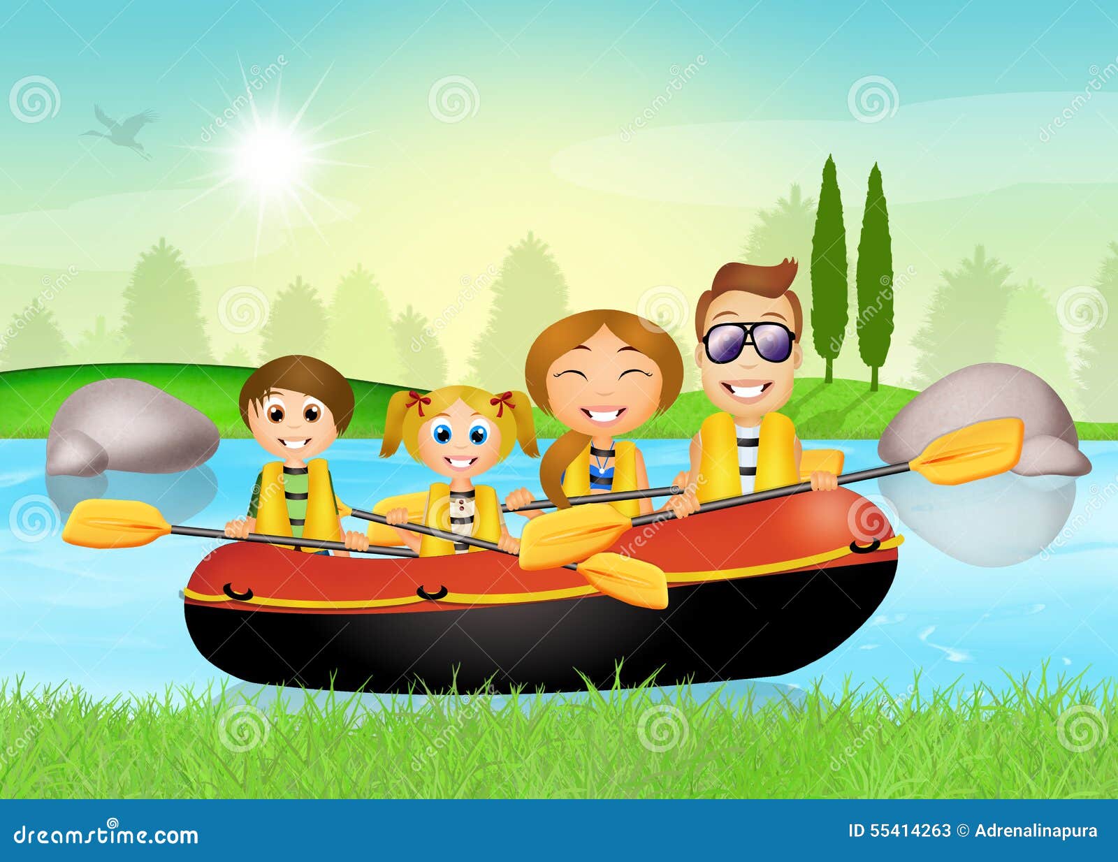 Family rafting stock illustration. Illustration of rubber - 55414263