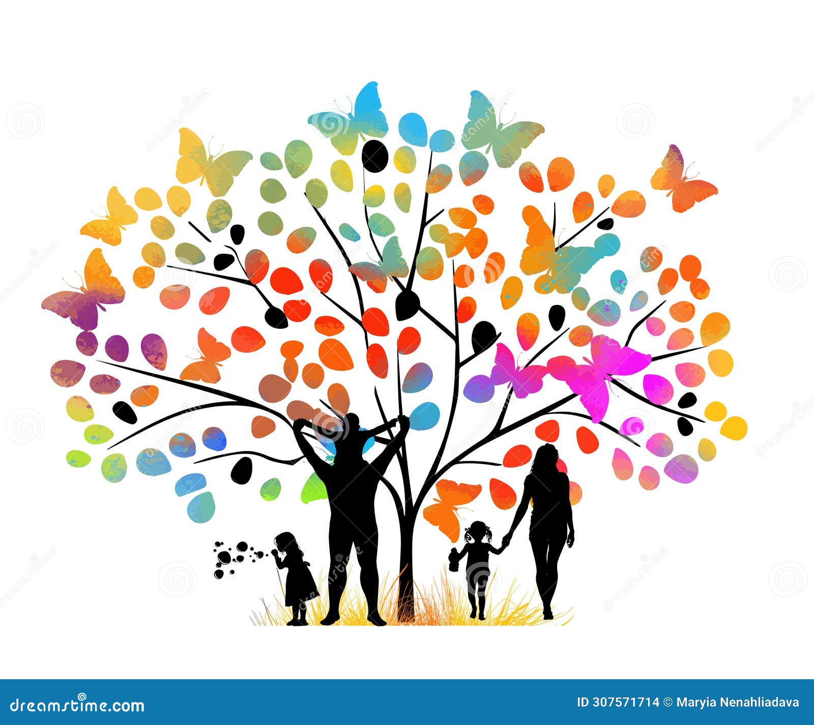 Family of the Rainbow Tree. Hand Drawing. Not AI, Vector Illustration ...
