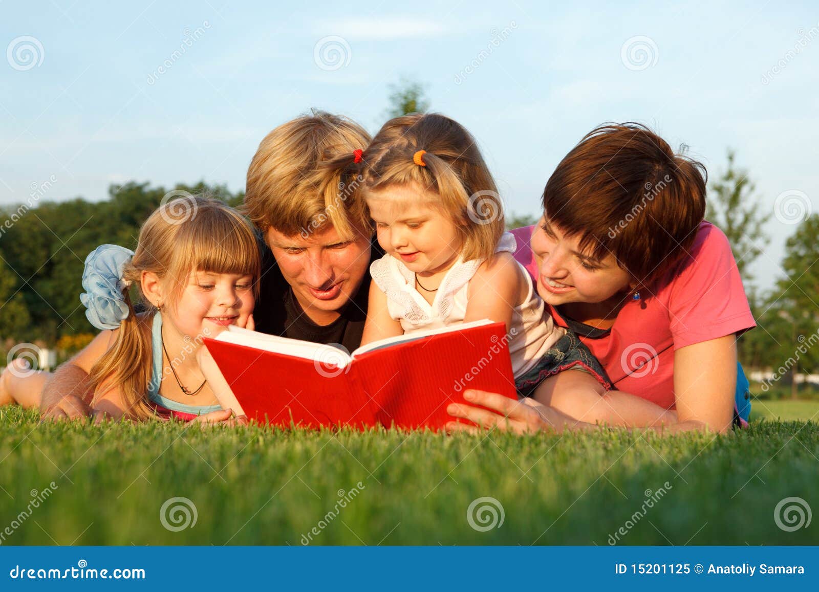 Family reading stock image. Image of caucasian, grass - 15201125