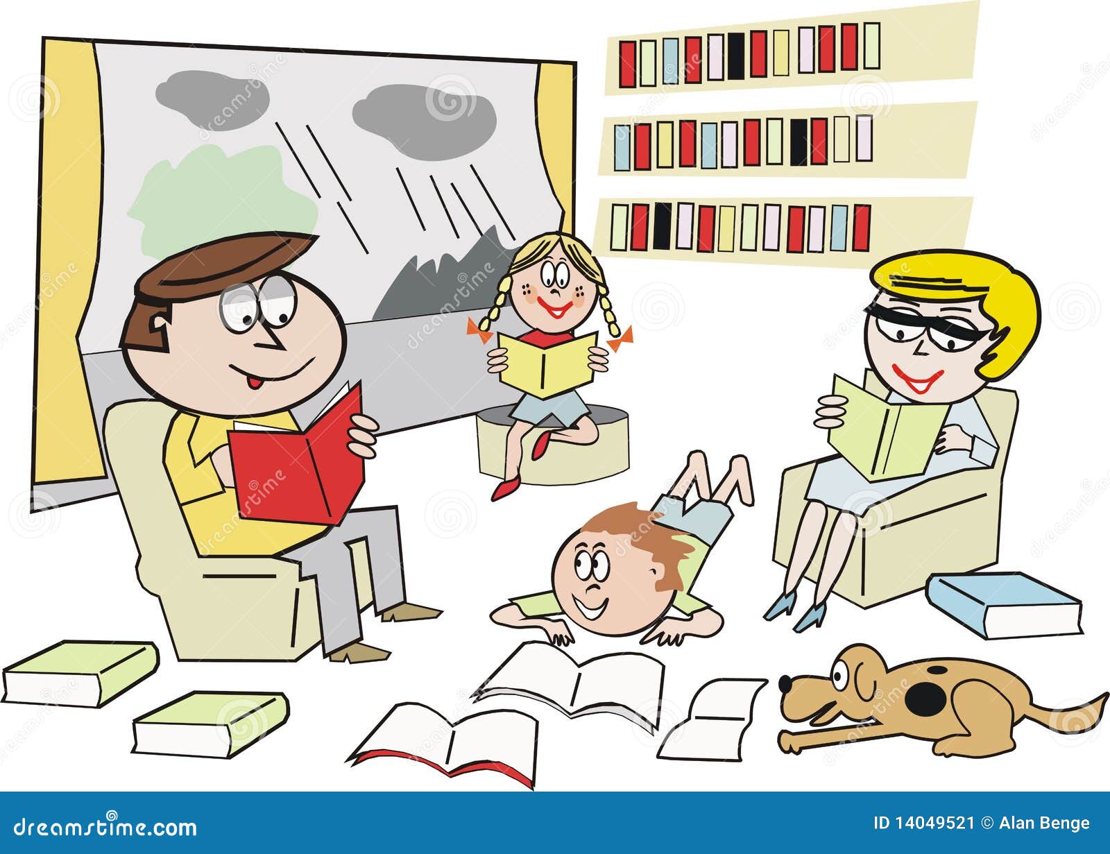 Family reading cartoon stock illustration. Illustration of children ...