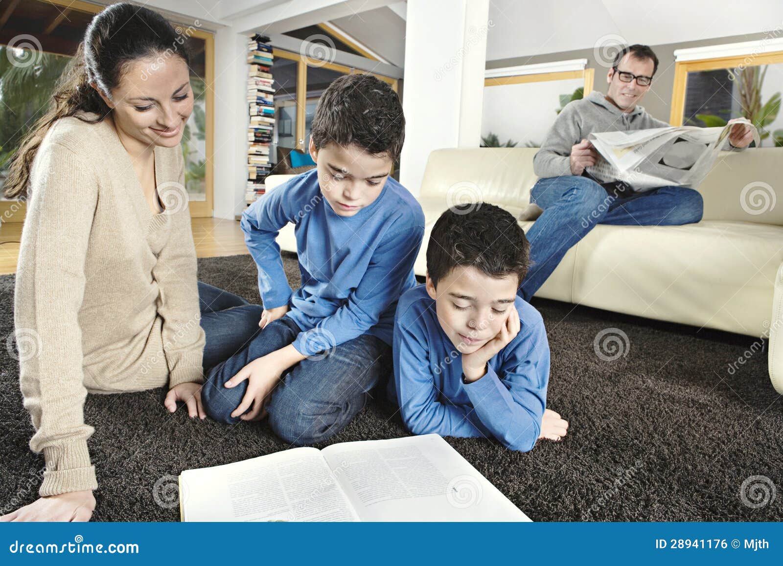 Family reading on weekend stock photo. Image of homework - 28941176