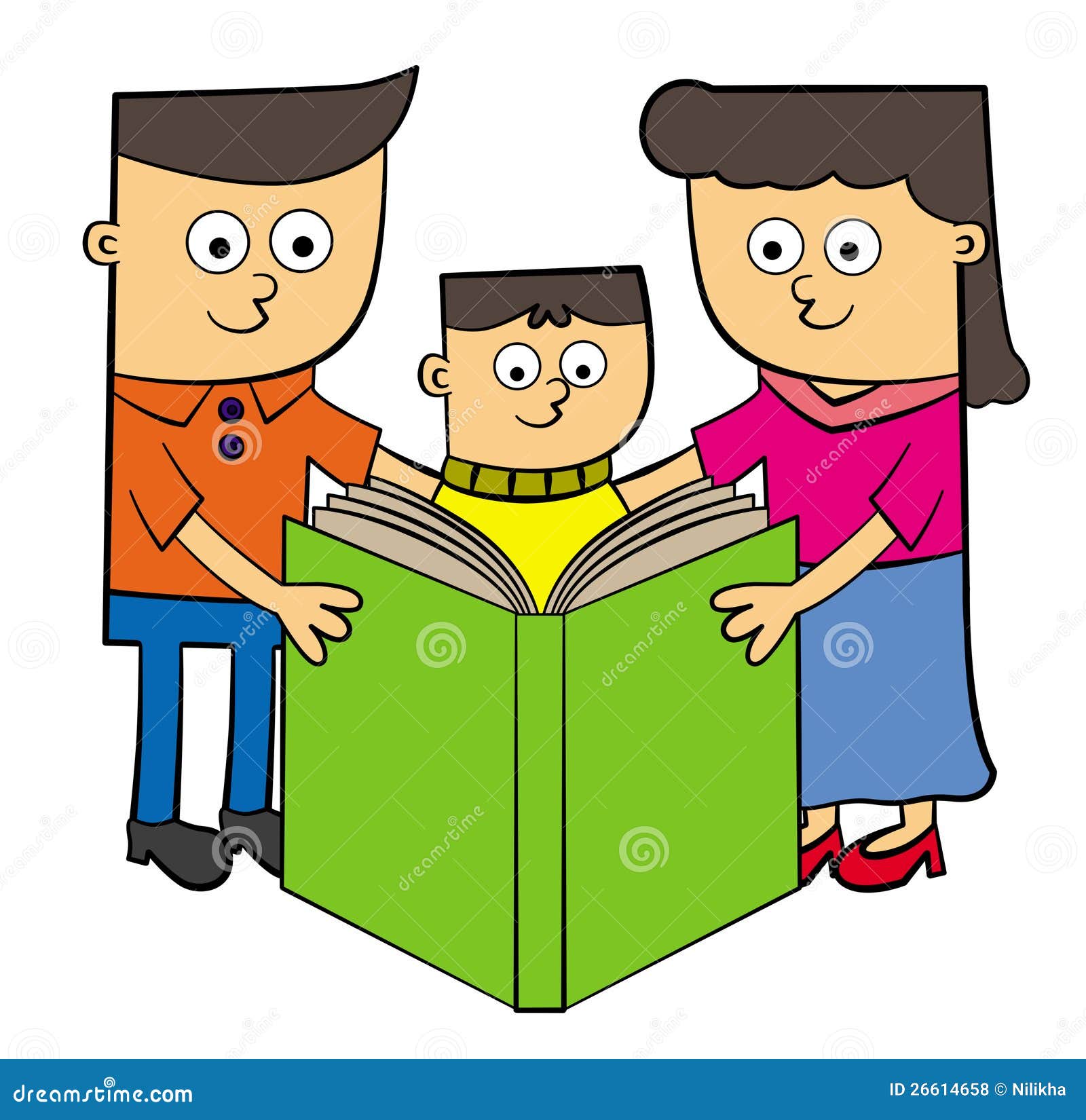 Family Reading Together Cartoon