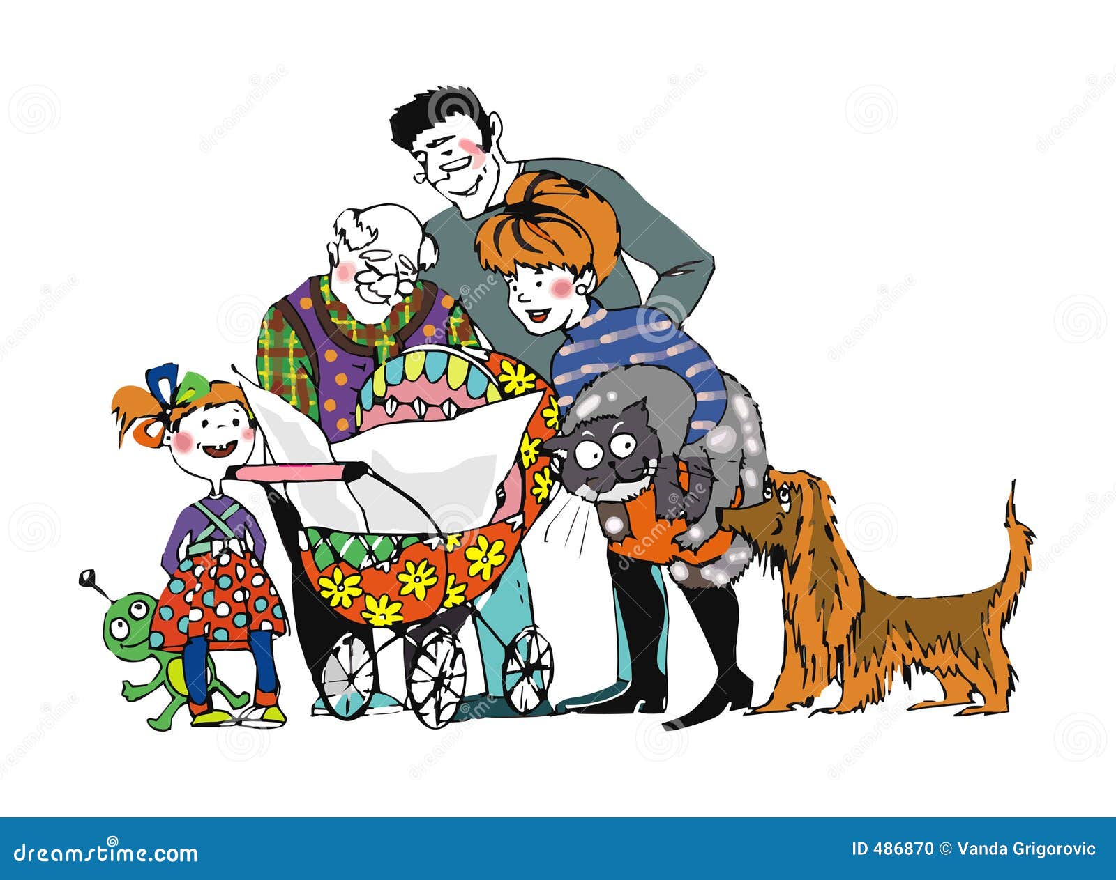 Family reads a newspaper stock illustration. Illustration of baby - 486870