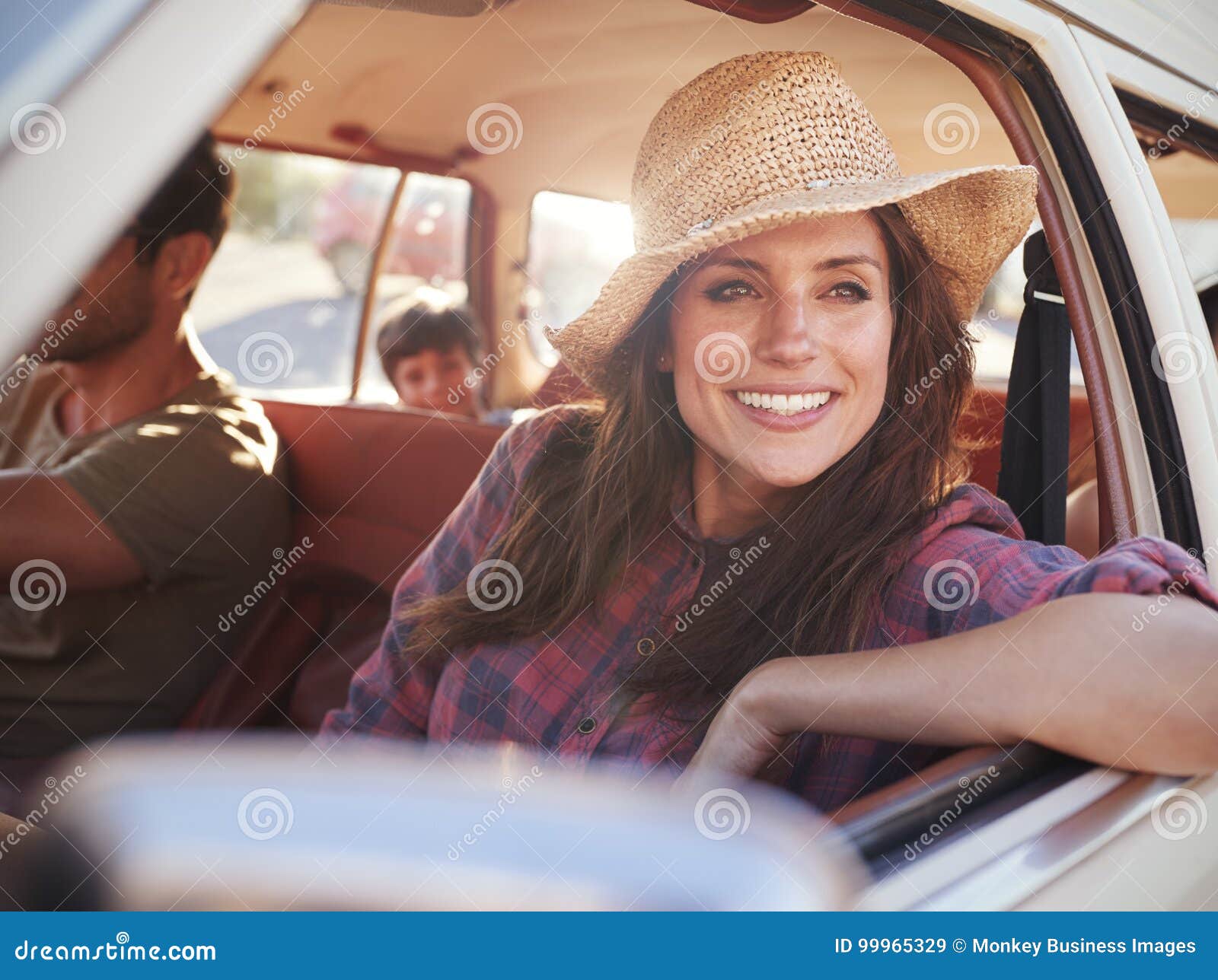Family Relaxing in Car during Road Trip Stock Image - Image of happy ...