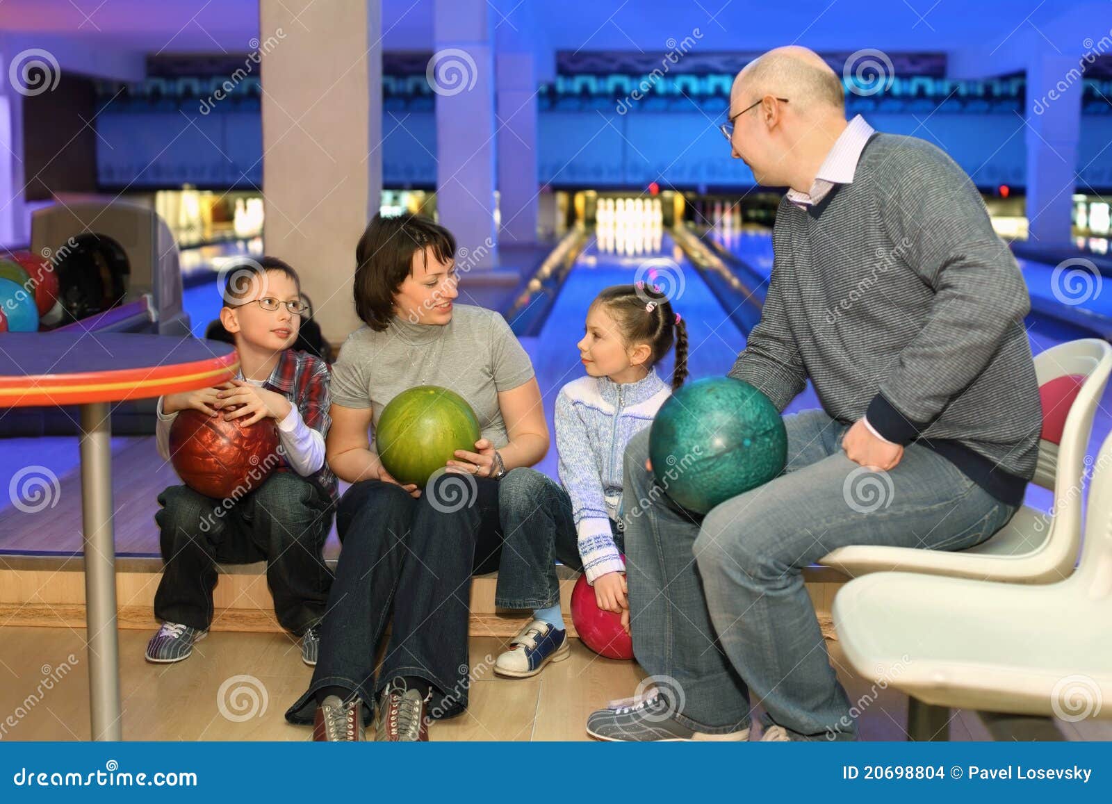 Family in Rest and Communicate in Bowling Club Stock Photo - Image of ...