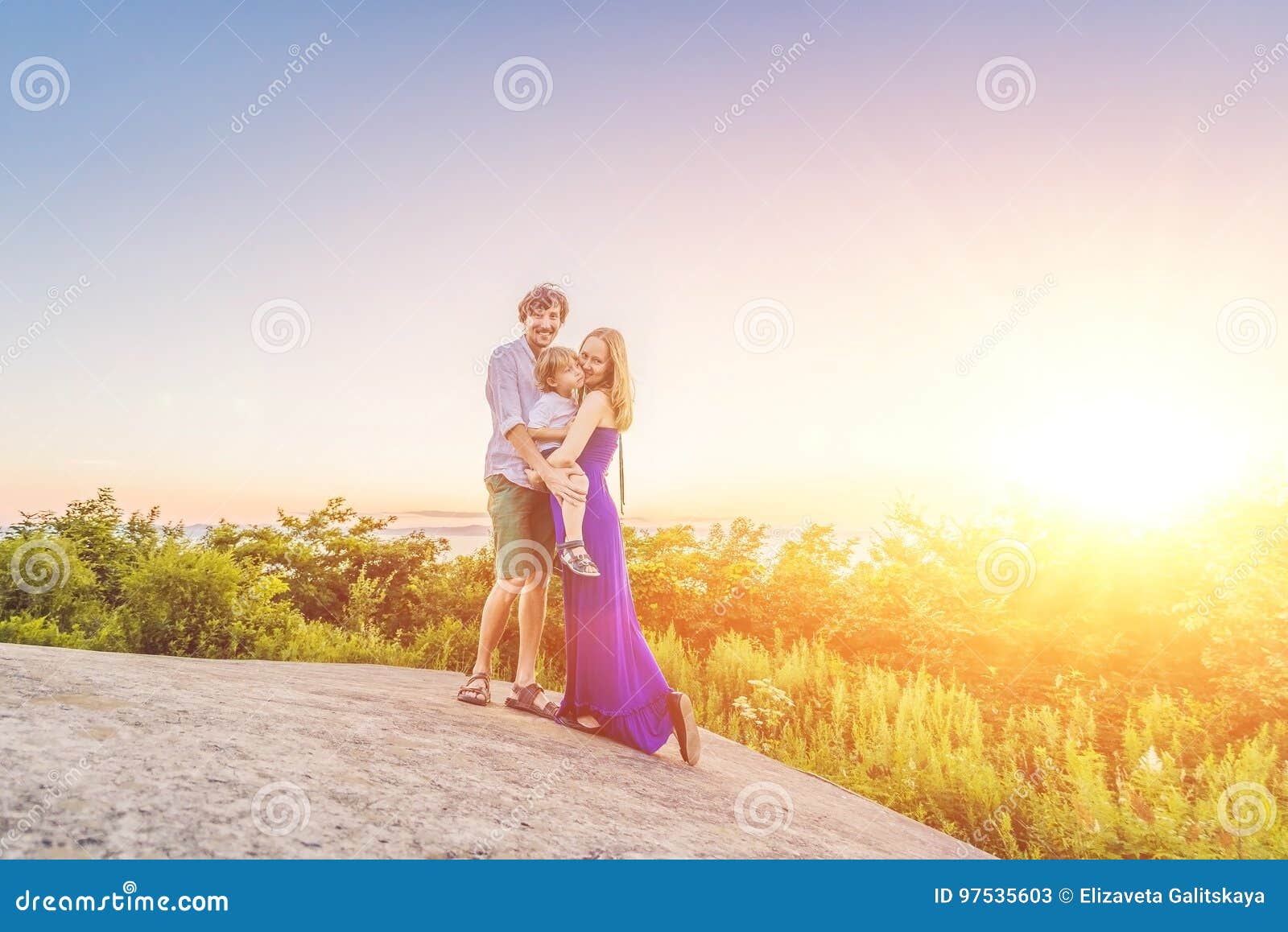 Family Resting at Sunset in the Park Stock Image - Image of healthy ...
