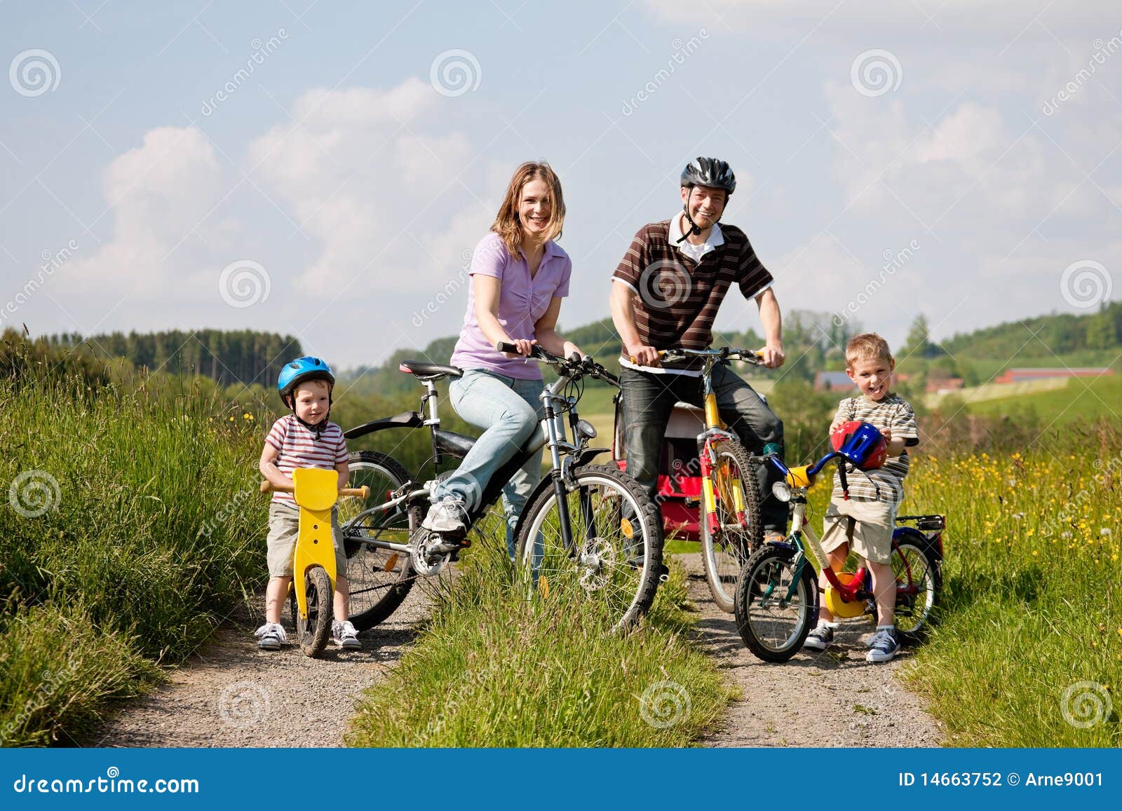 Family Riding Bicycles in Summer Stock Photo - Image of bikes, path ...