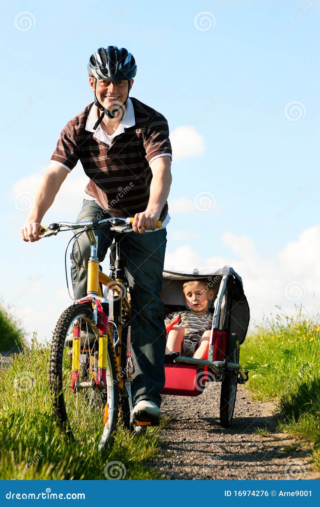 Family Riding Bicycles in Summer Stock Photo - Image of sons, hilly ...