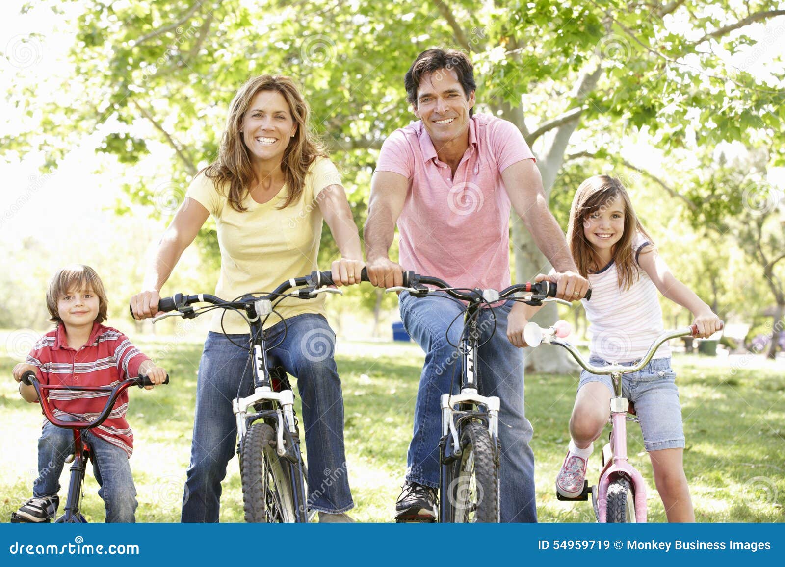 Family riding bikes stock image. Image of outside, cycle - 54959719