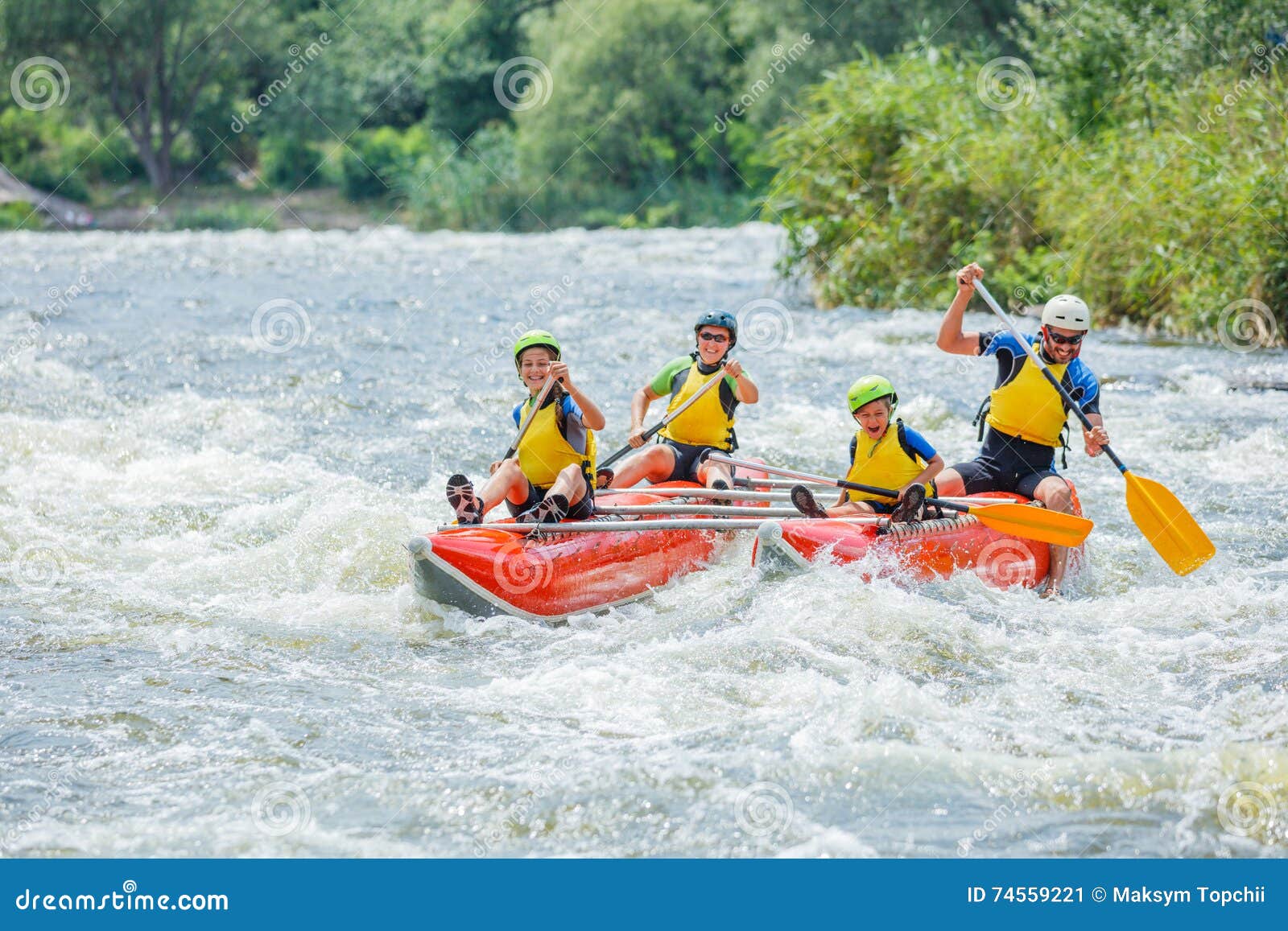 Family River Rafting stock image. Image of boat, cheerful - 74559221