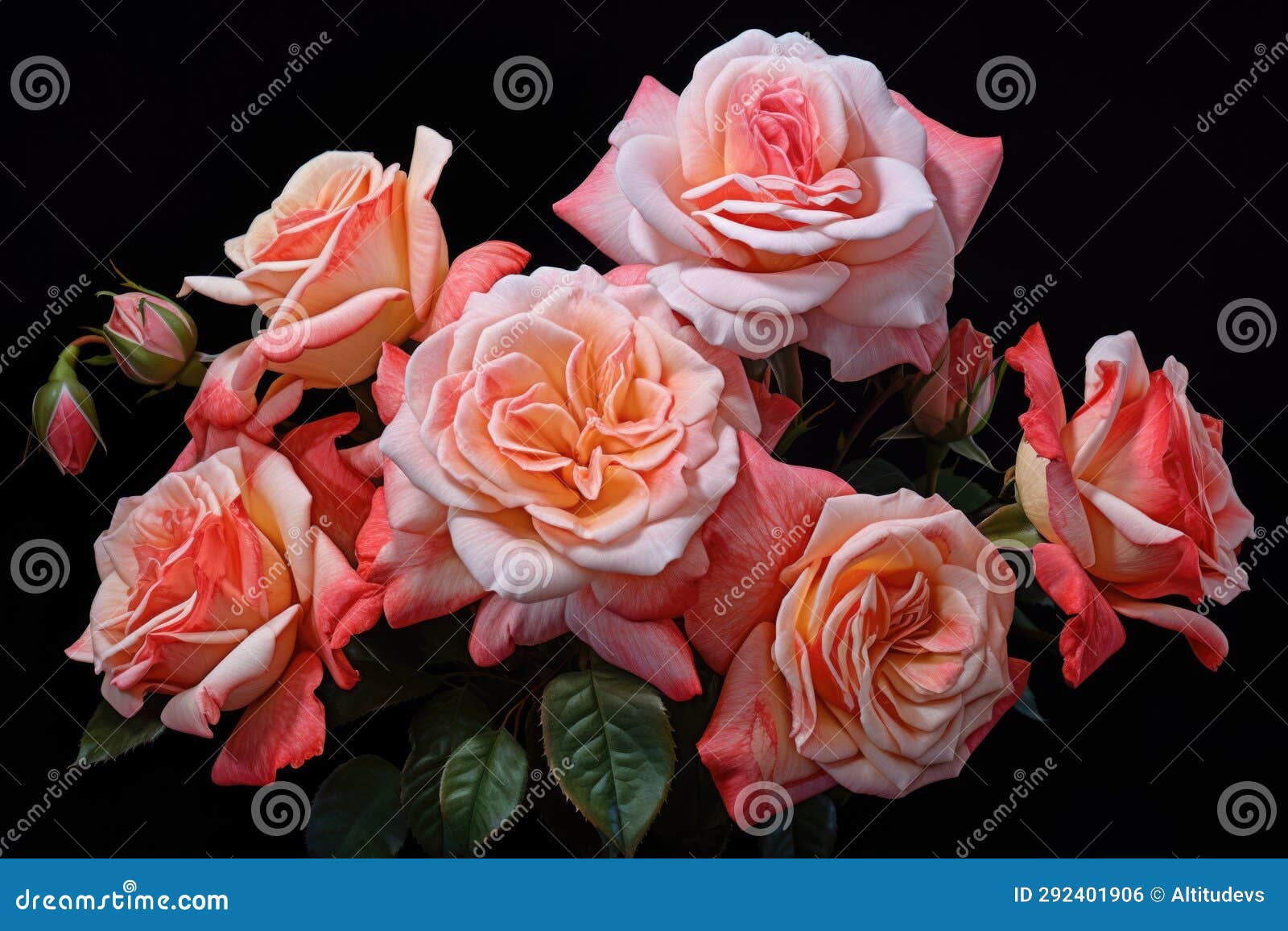 A Family of Roses, Fully Bloomed, Half Bloomed, and Bud Stock Photo ...