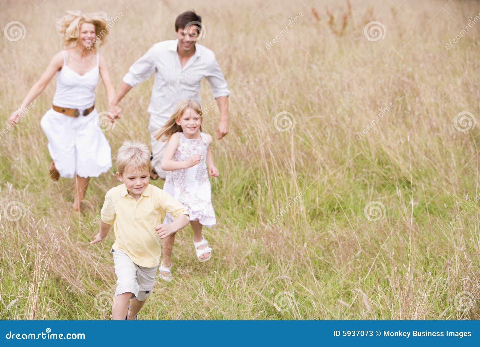 Family Running Outdoors Smiling Stock Image - Image of running ...