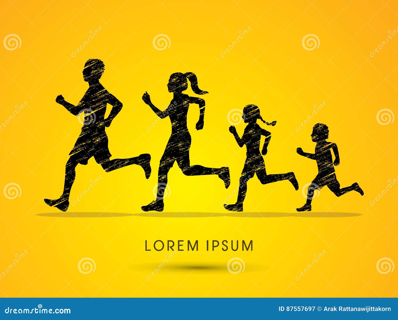 Family running silhouettes stock vector. Illustration of motion - 87557697