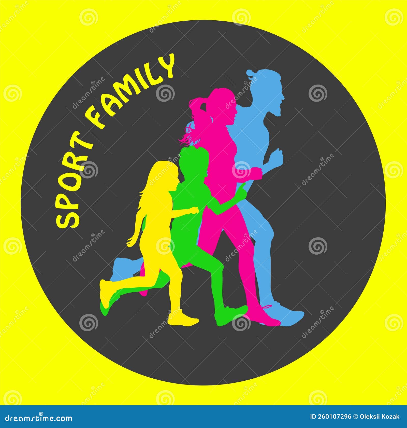 Family Running Silhouettes Graphic Vector. Multicolored Silhouettes ...