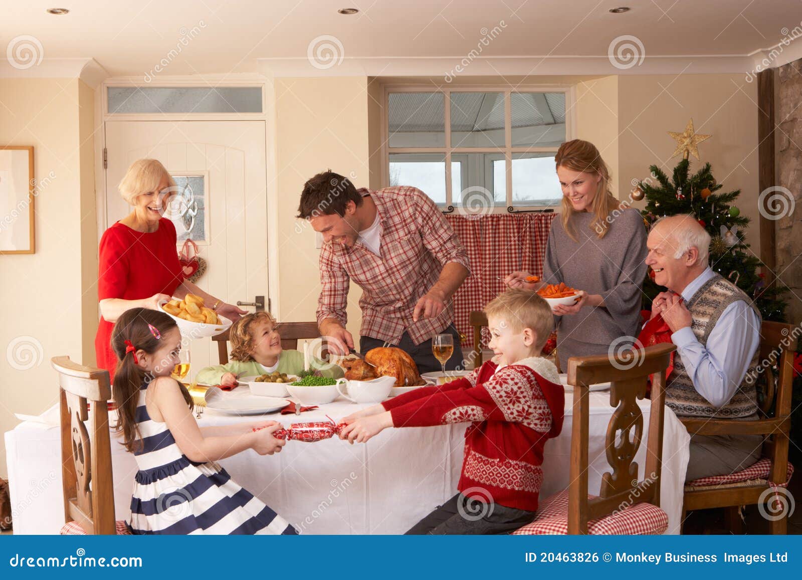 Family Serving Christmas Dinner Stock Photo - Image of dinner, eating ...