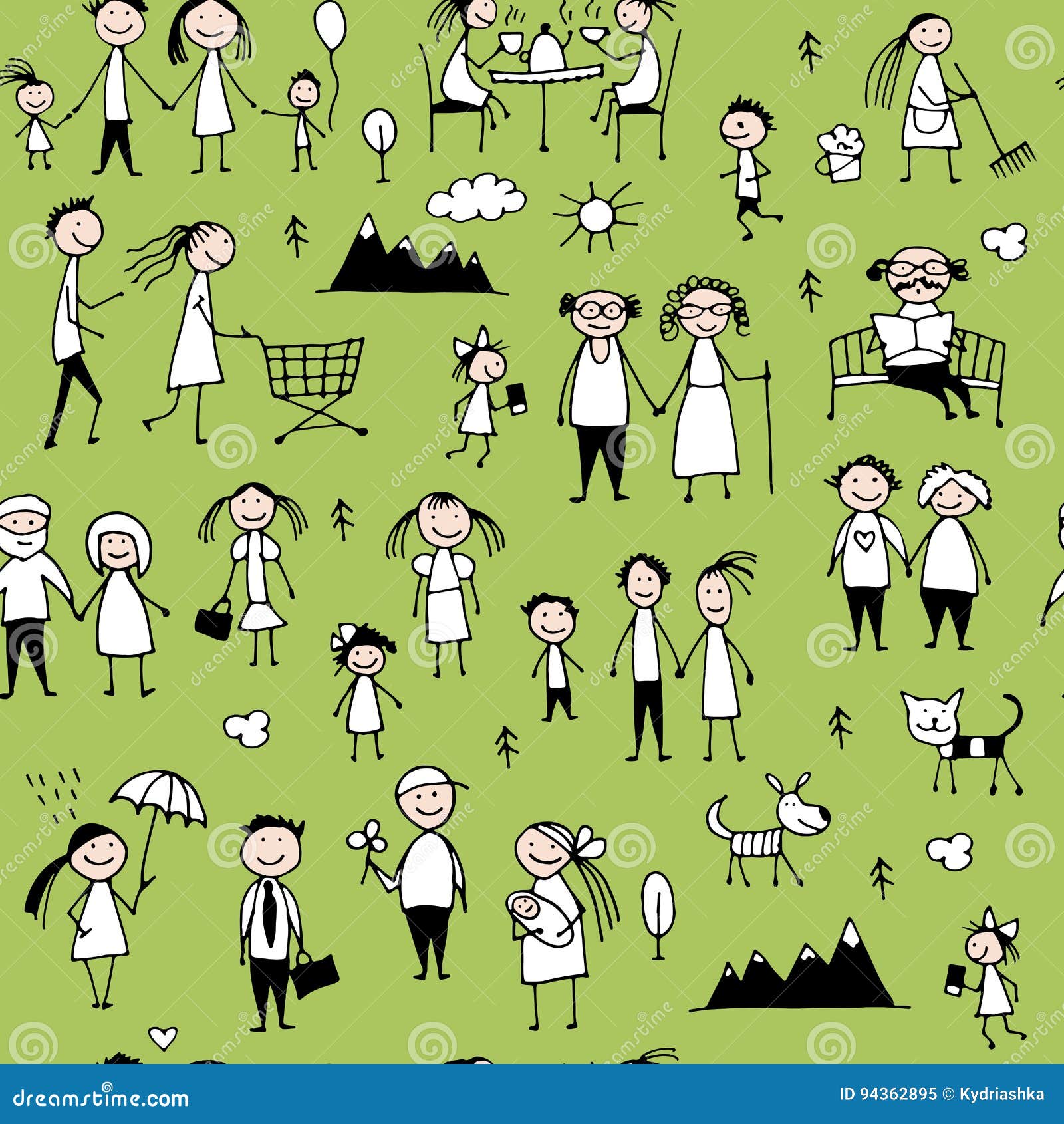 Family Set, Seamless Pattern Design Stock Vector - Illustration of baby ...