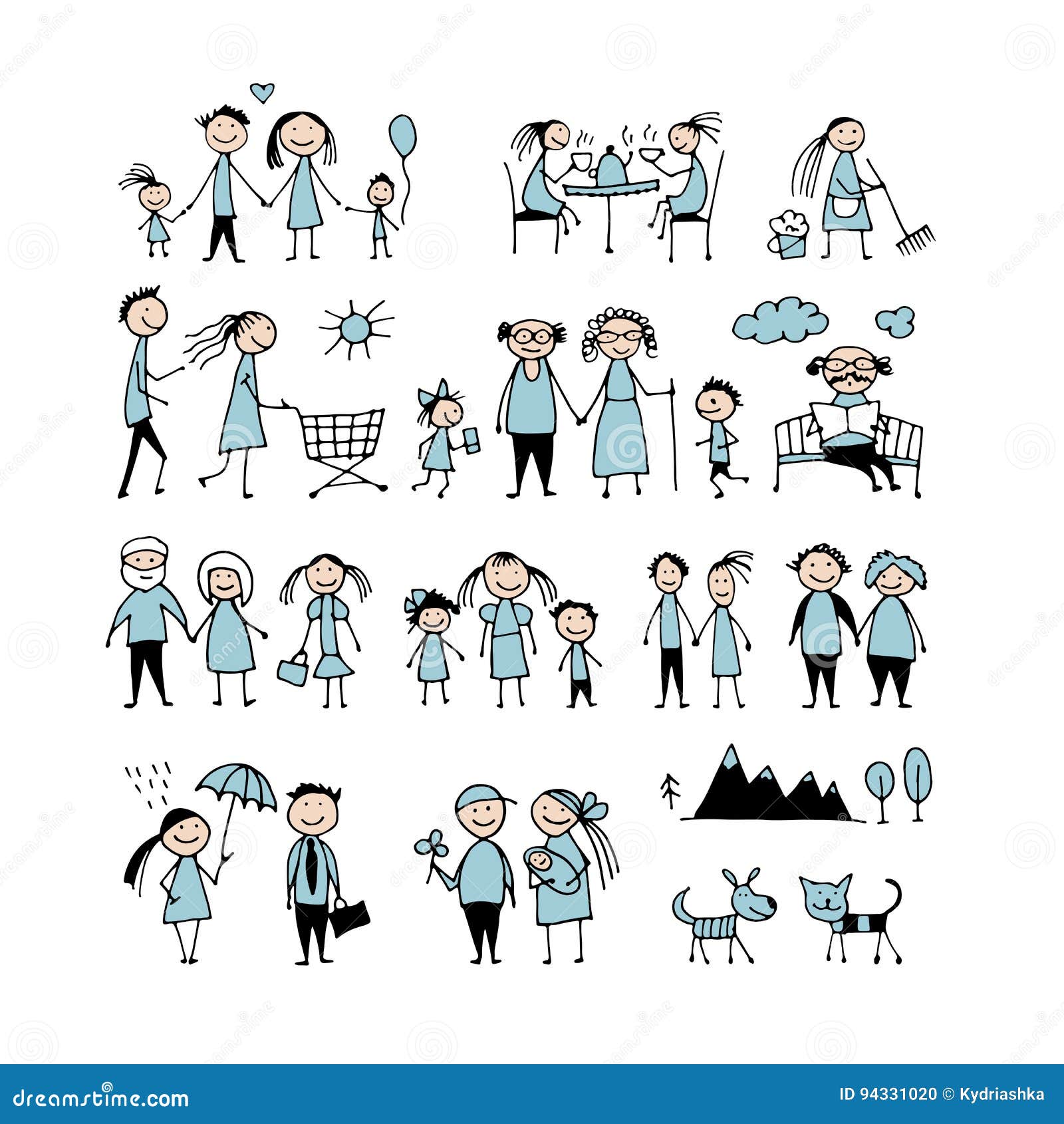 Family Set, Sketch for Your Design Stock Vector - Illustration of baby ...