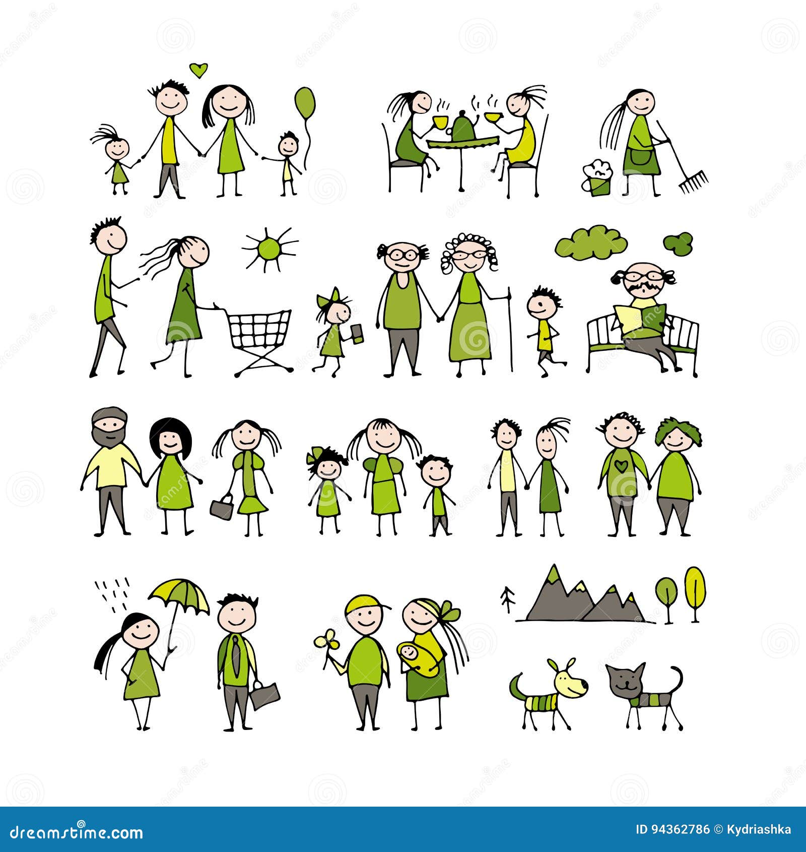Family Set, Sketch for Your Design Stock Vector - Illustration of ...
