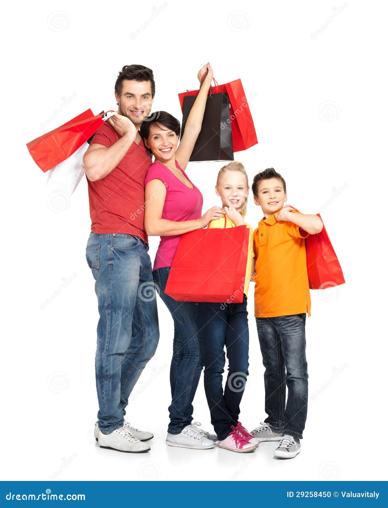 Family with Shopping Bags Standing at Studio Stock Photo - Image of ...