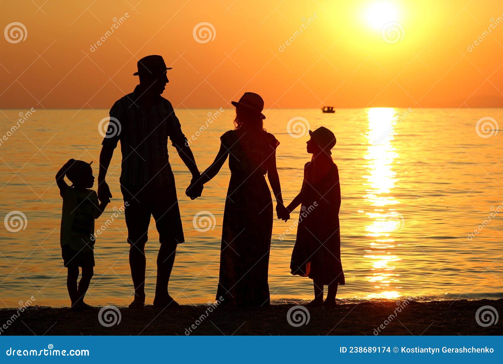 Family Silhouette at Sunset by the Sea Stock Photo - Image of daughter ...