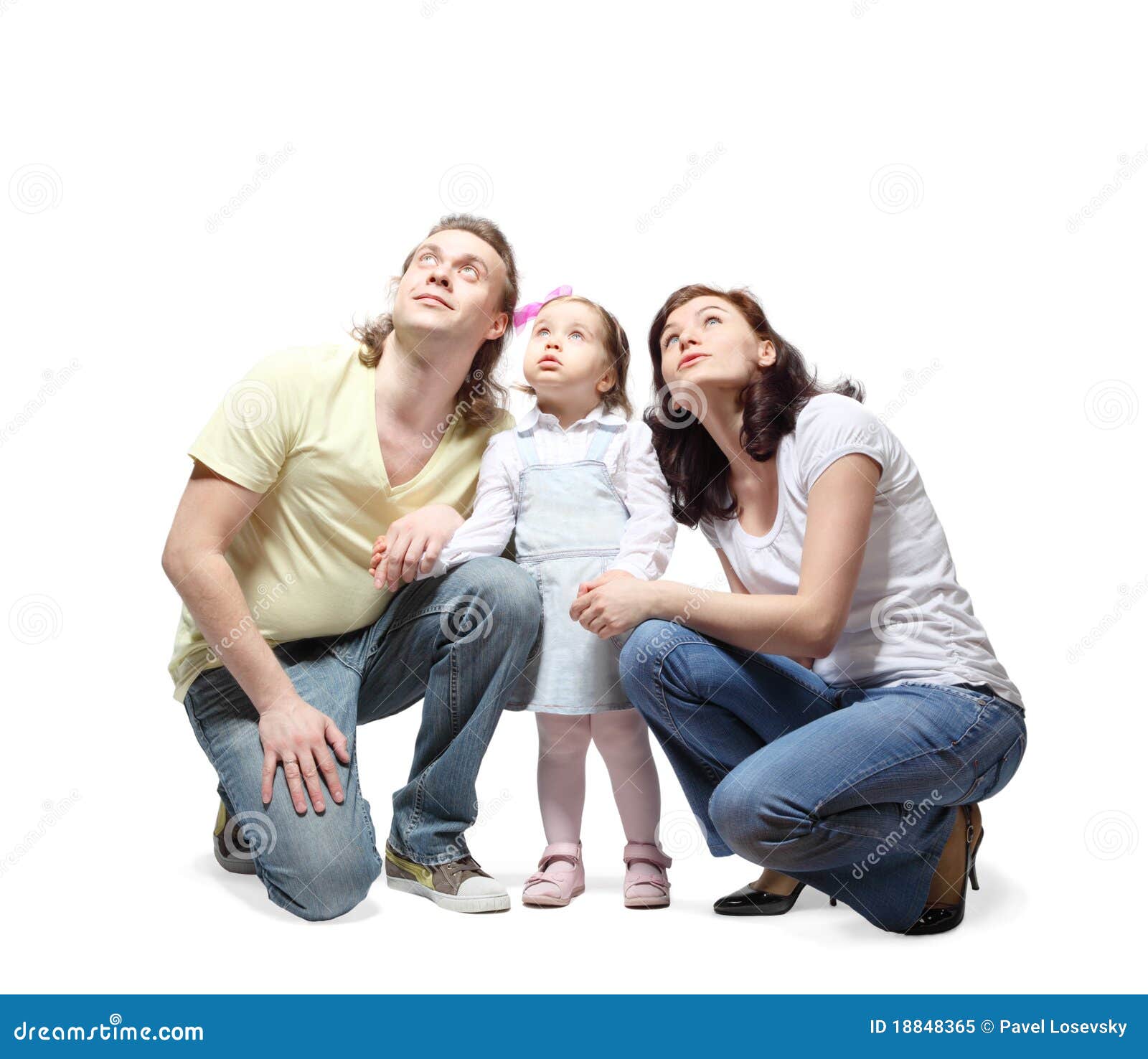 Family Sit Down, Hold Hands and Looking Up Stock Image - Image of ...