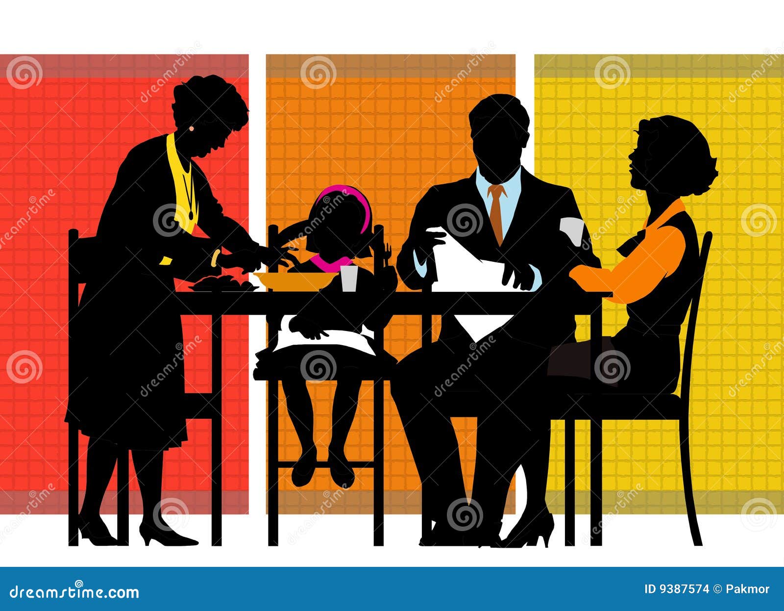 Family Sitting at the Table Stock Illustration - Illustration of group ...